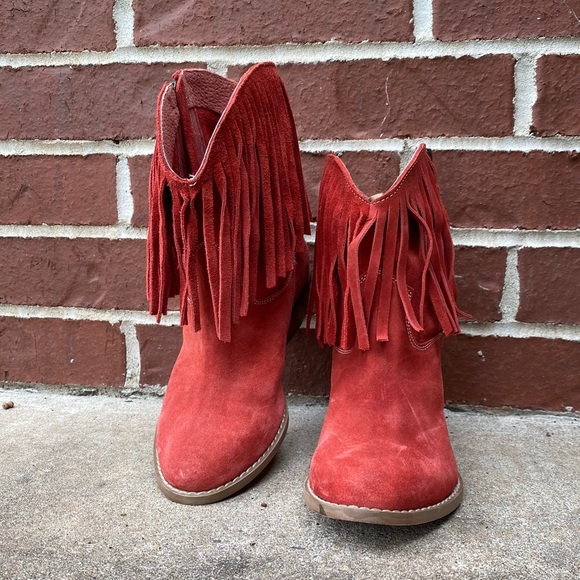 Diba | Shoes | Diba Rust Red Orange Fringe Western Boot Sz 75 | Poshmark